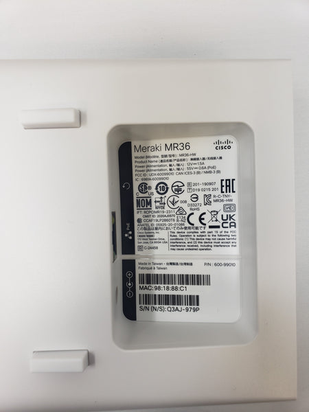 Cisco Meraki MR36-HW Wireless Access Point 600-99010- UNCLAIMED ... Cisco Meraki MR36-HW Wireless Access Point 600-99010- UNCLAIMED ...