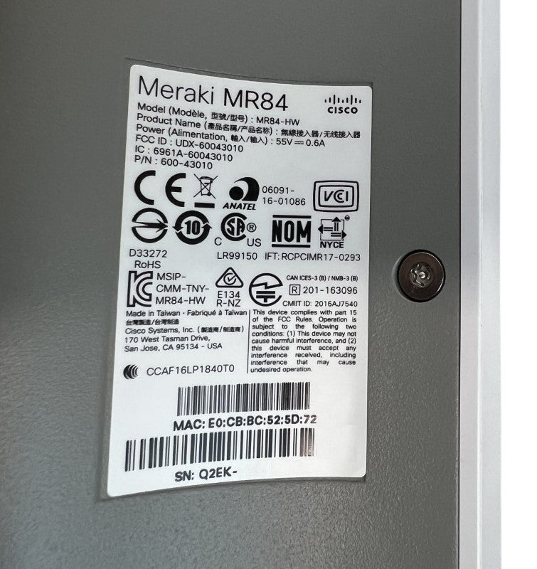 CISCO Meraki MR84-HW 802.11ac Cloud Managed Wireless Access Point MR84 ...