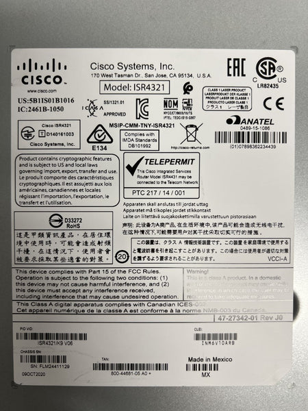 Cisco 4300 Series ISR4321/K9 Integrated Services Router No Power Suppl ...